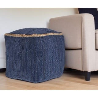 HomeRoots 18" Indigo Cotton And Jute Cube Pouf Ottoman - Bed Bath & Beyond - 42749048